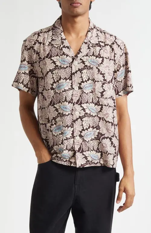 BODE Wisteria Short Sleeve Cotton & Silk Button-up Shirt - Mauve