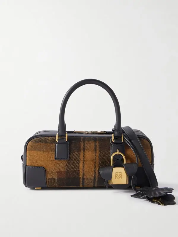 Loewe Amazona 23 Checked Suede Shoulder Bag - Brown