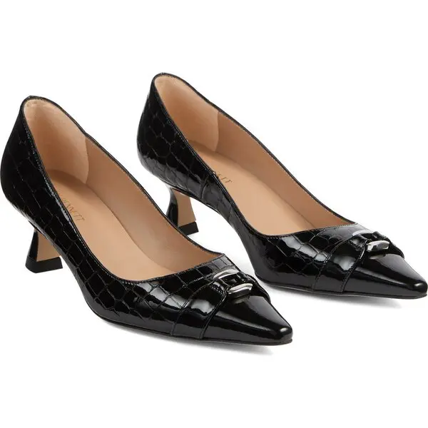 LK BENNETT Croc Embossed Pointed Toe Pumps - Black