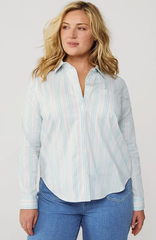 LANDS' END Cooling Button-front Shirt - Frosted Green Multi Stripe
