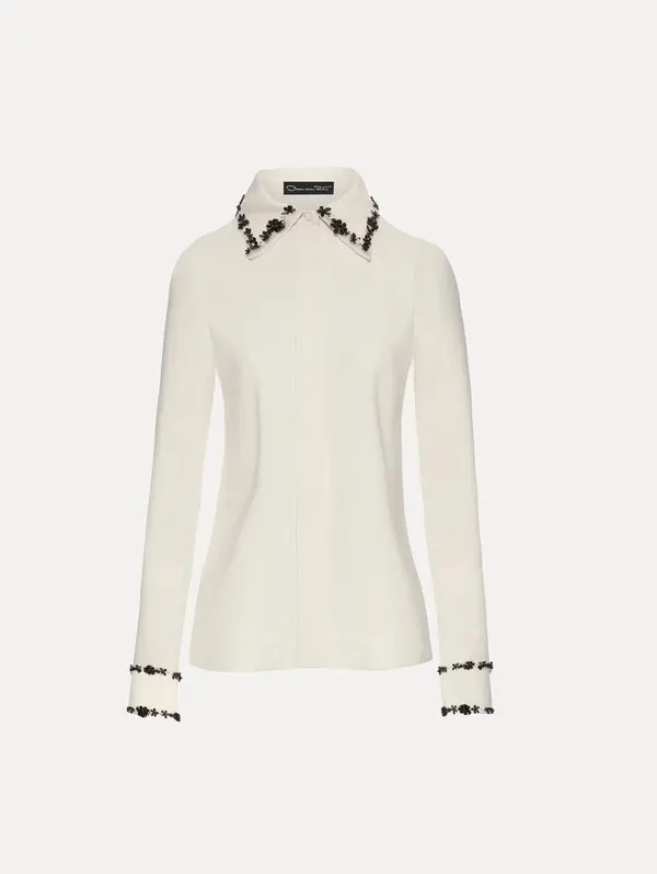 Oscar De La Renta Sequin Floret Embroidered Blouse