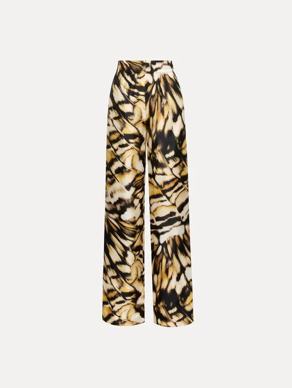 Oscar De La Renta Abstract Butterfly Print Silk Twill Pants