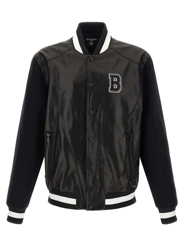 Balmain Varsity Leather Bomber Jacket - Multicolor