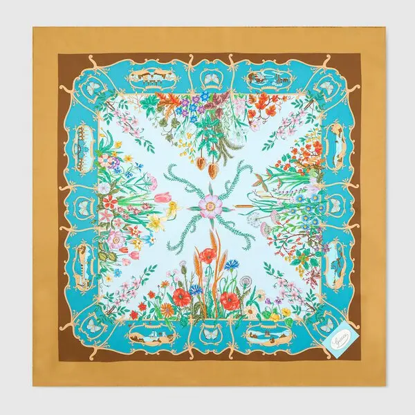 Gucci Printed Silk Twill Carré Silk - Blue
