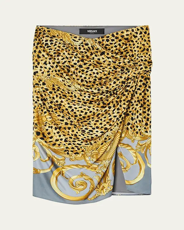 Versace Draped Cheetah Foulard-print Jersey Mini Skirt - Light Greyelephant