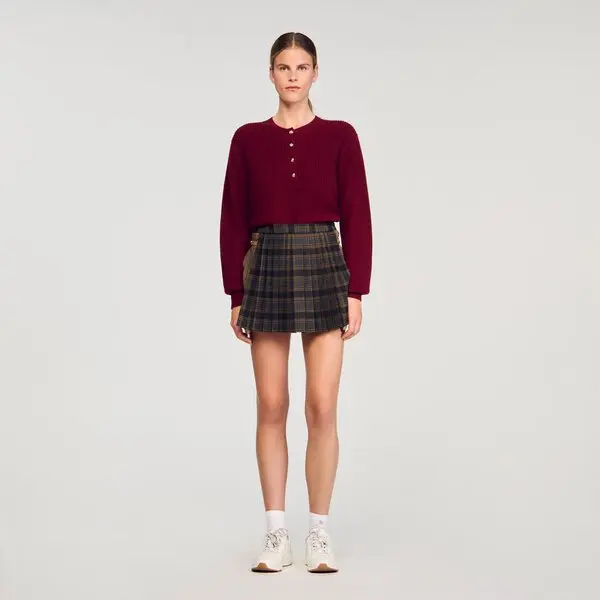 Sandro Rib Knit Button Sweater - Bordeaux