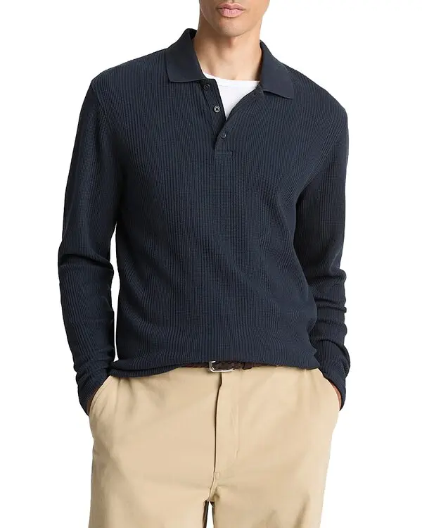 Vince Variegated Texture Long Sleeve Polo - Coastal
