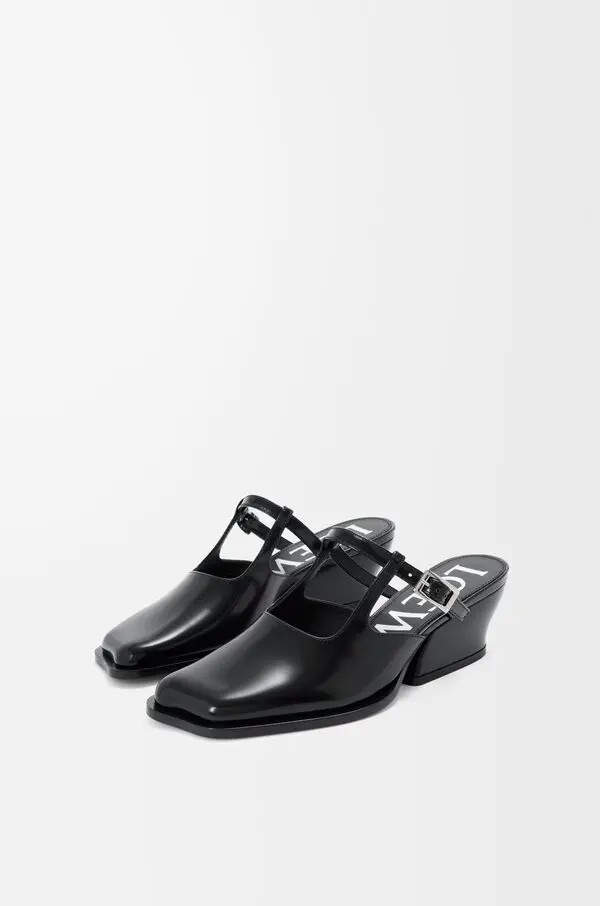 Loewe Onda Mule In Brushed Leather - Black