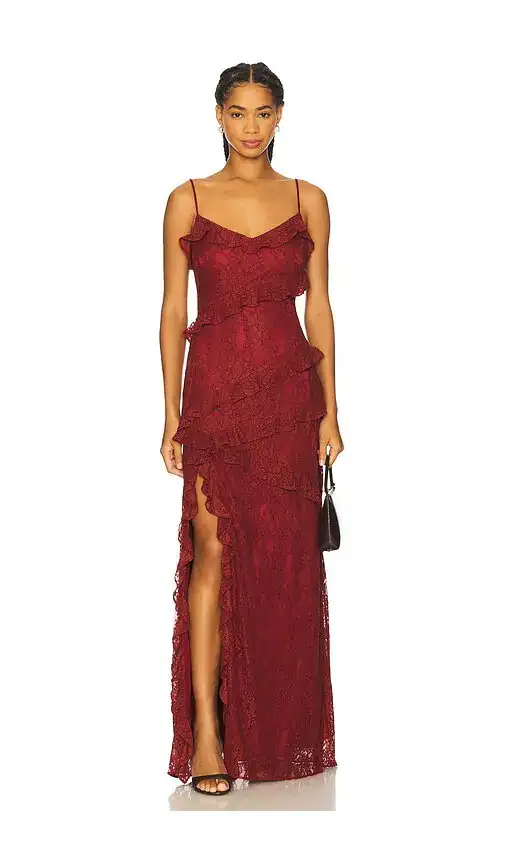 fitted lace wedding dress Nicola Lace Maxi Dress Wine
