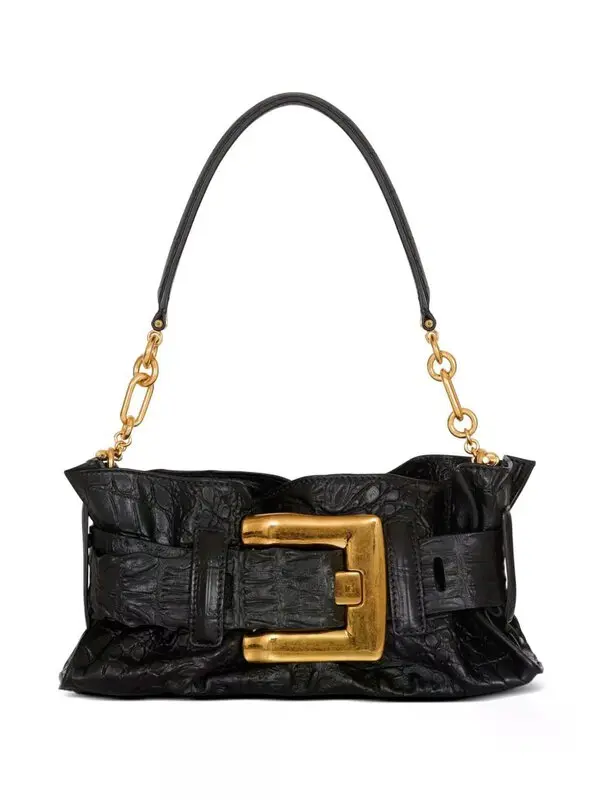 Balmain Mini Anthem Embossed-crocodile Buckle Clutch