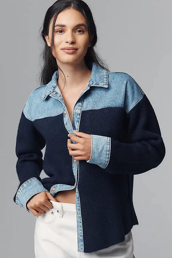 PILCRO Mixed Media Sweater Denim Jacket