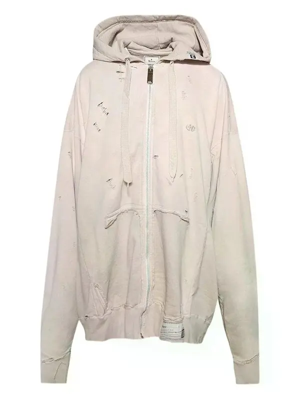 Mihara Yasuhiro Distressed Zip-up Hoodie - Neutrals