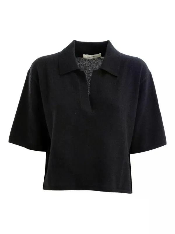 LISA YANG Cashmere Short-sleeve Polo Top - Black