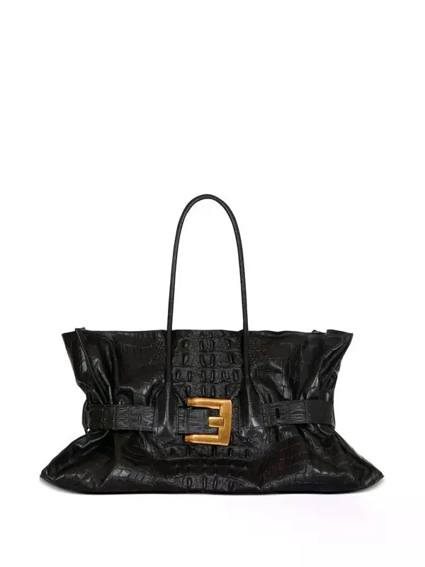 Balmain Embossed-crocodile Buckle Tote Bag