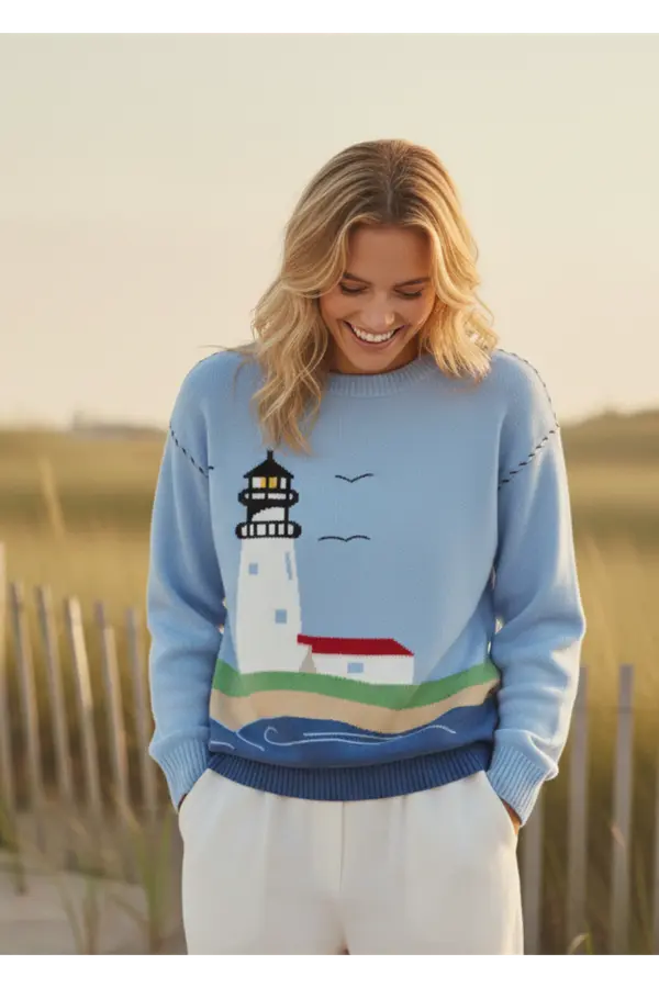 ELLSWORTH + IVEY Riley Ack Lighthouse Scenery Sweater