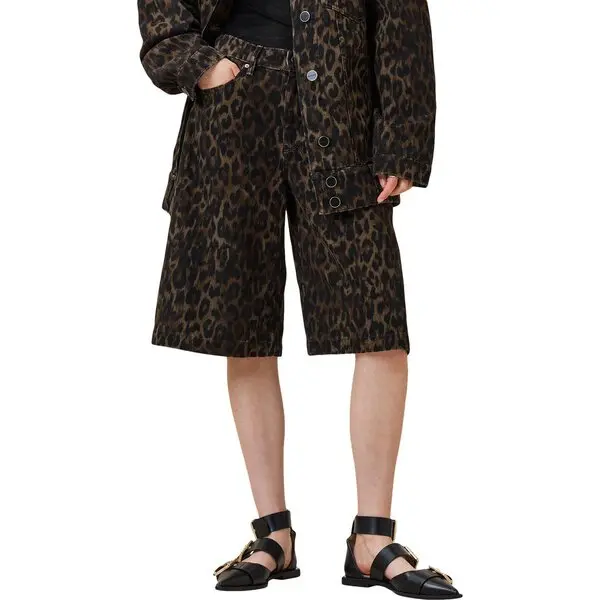 All Saints Louie Leopard Denim Shorts