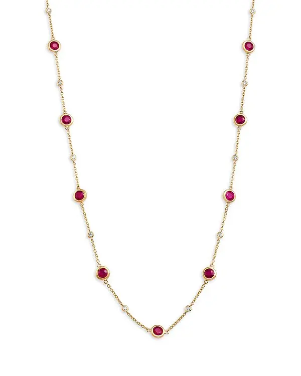 Bloomingdale'S Ruby And Diamond Bezel Station Necklace