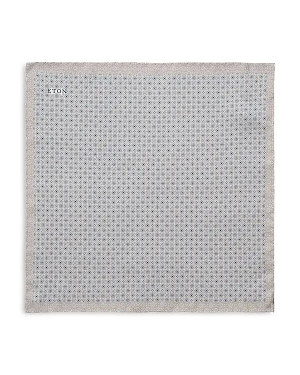 Eton Geometric Silk Pocket Square - Light Grey