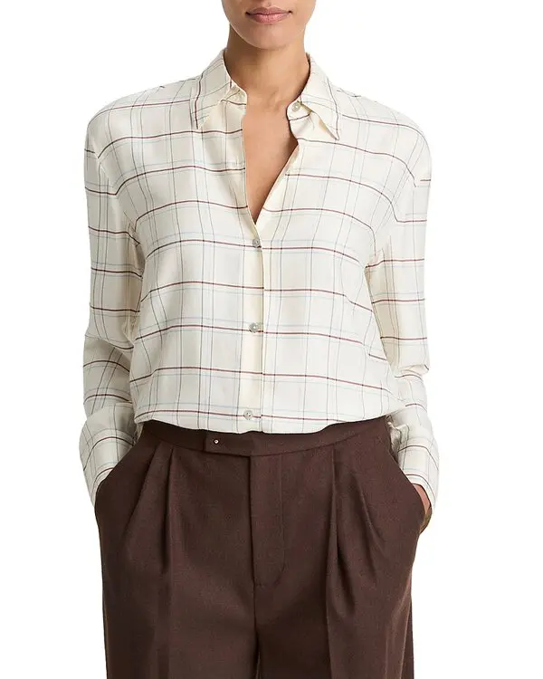 Vince Checked Plaid Button-front Shirt - Cream Multi