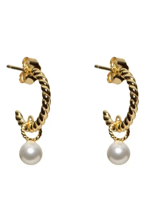 Argento Vivo Rope Textured Faux Pearl Drop Huggie Hoop Earrings
