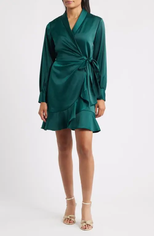 Anne Klein Long Sleeve Ruffle Hem Faux Wrap Minidress