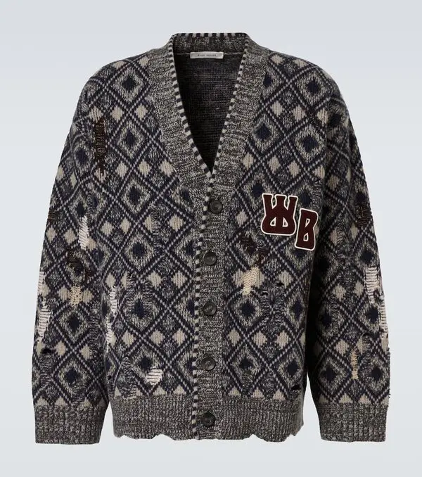 WALES BONNER Sibling Oversized Merino Wool Cardigan - Grey