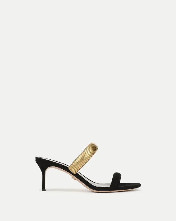 Veronica Beard Tobin Gold Band Suede Sandals - Black