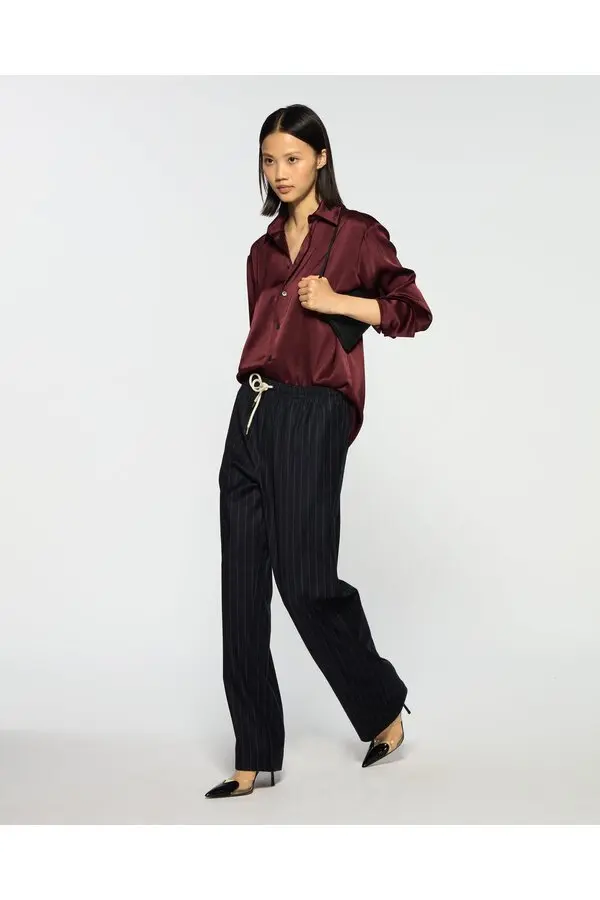 Serena Bute Slim Leg Pinstriped Wool Joggers