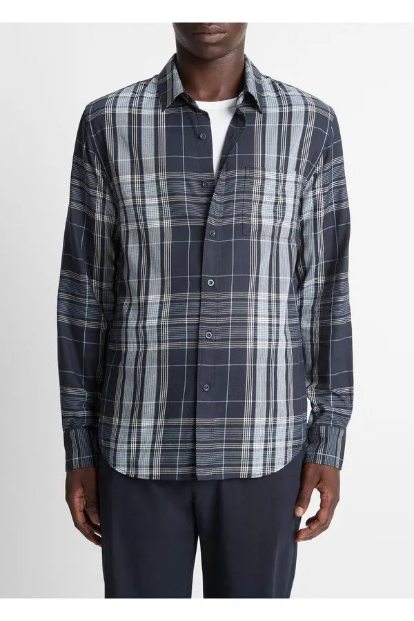 Vince Plaid Cotton-blend Button-front Shirt - Blue