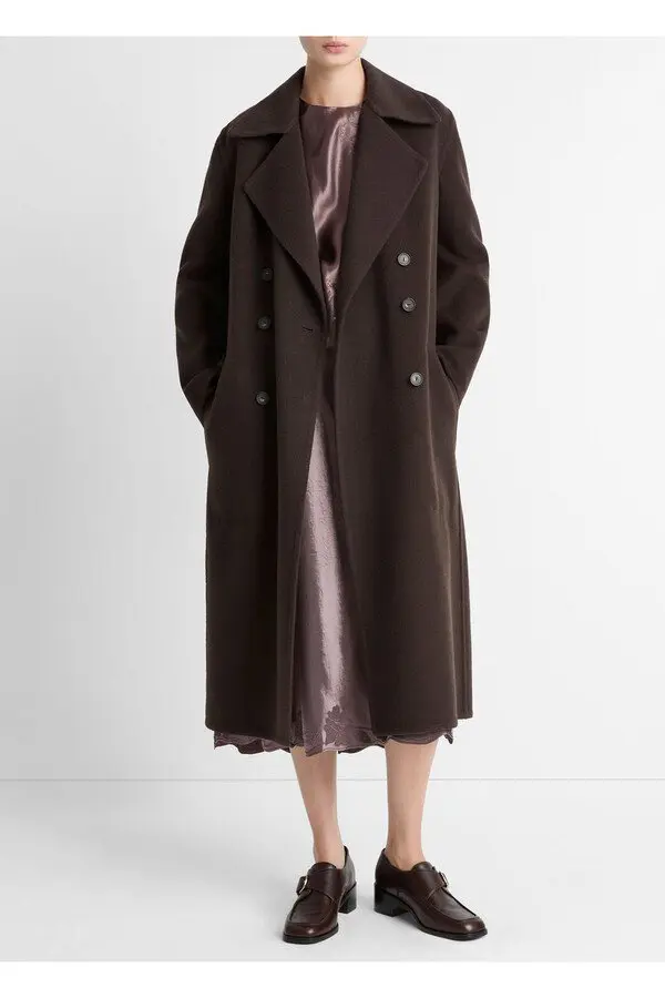 Vince Wool-blend Double-breasted Long Coat - Natural
