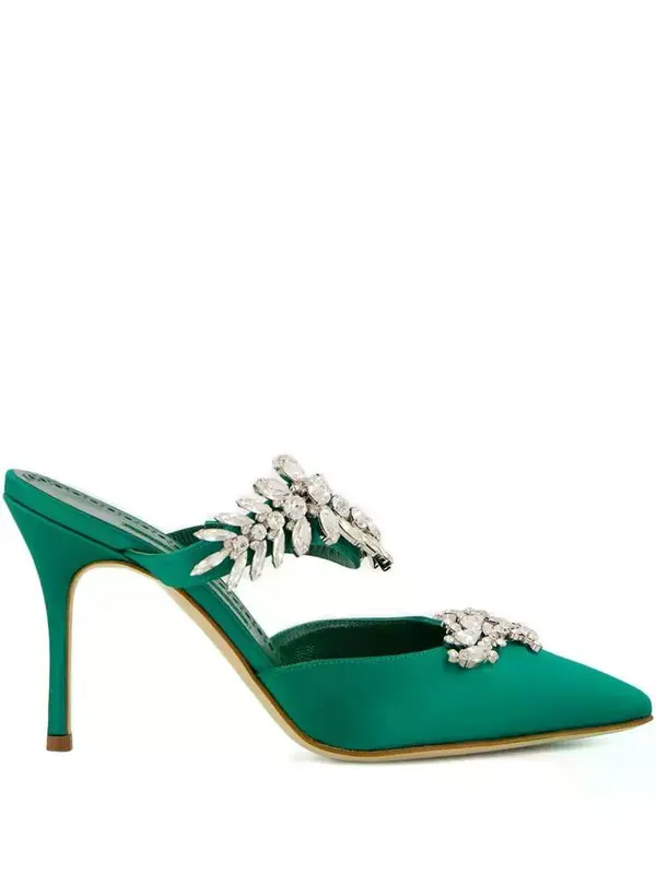 Manolo Blahnik 90mm Crystal-embellished Satin Mules