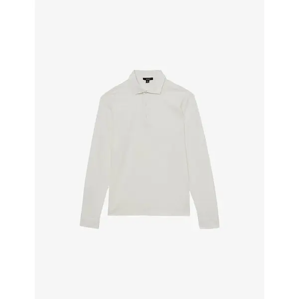 REISS Porofino Long-sleeved Cotton-jersey Polo Shirt - White