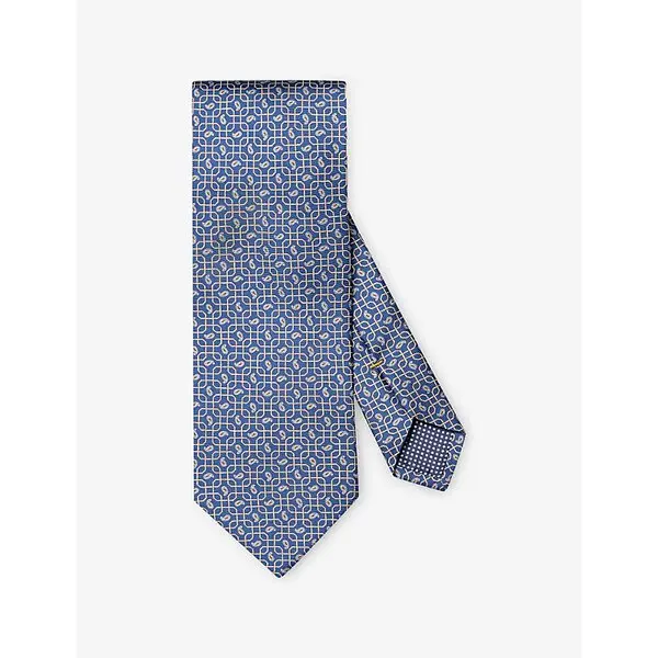 Eton Paisley Print Silk Tie - Dark Blue