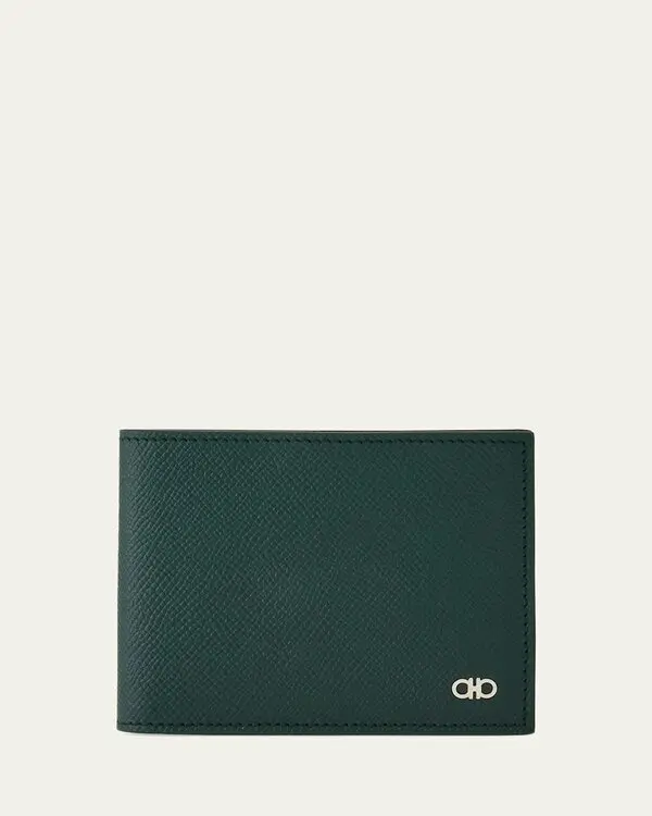 FERRAGAMO Micro Gancio Grained Leather Bifold Wallet - Moss