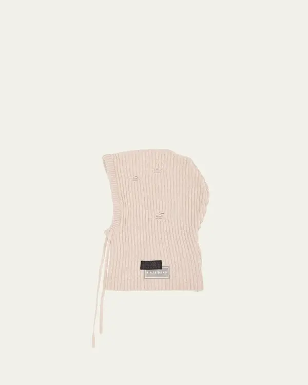MAISON MARGIELA Drawstring Wool-blend Knit Hood - Beige Melange
