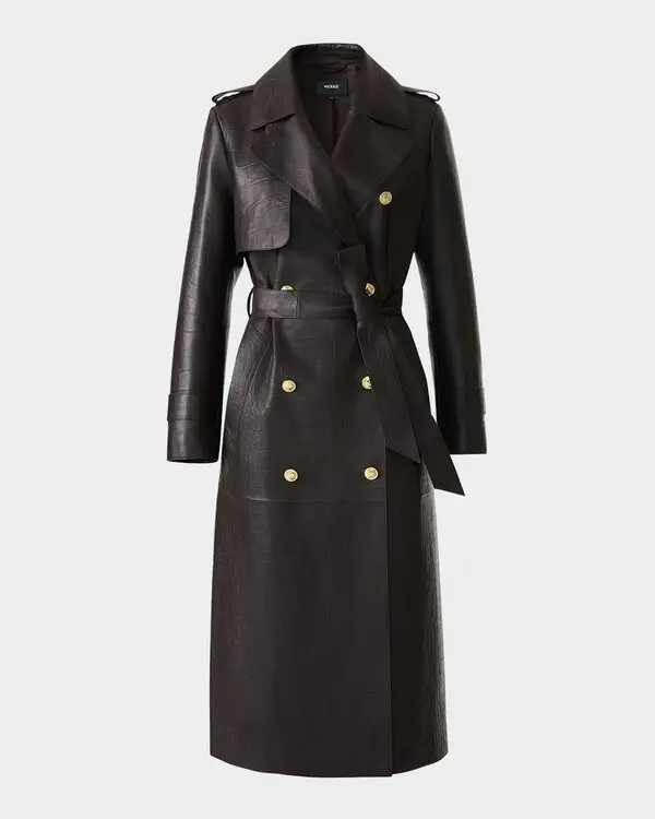 Mackage Gael-nv Croc-embossed Leather Trench Coat