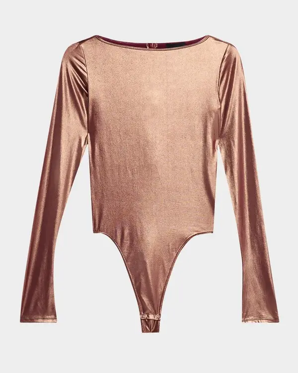 Lapointe Coated Metallic Jersey Bodysuit - Clay