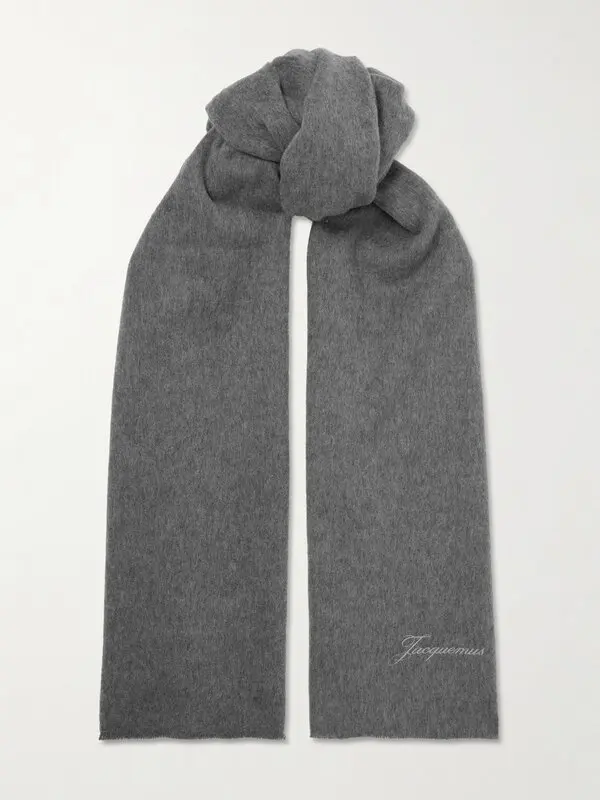 Jacquemus Frayed Embroidered Wool And Cashmere-blend Scarf