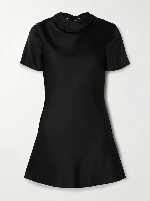Staud Iris Draped Silk-blend Satin Mini Dress - Black