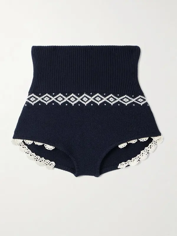 Magda Butrym Crochet-trimmed Wool-jacquard Shorts - Blue