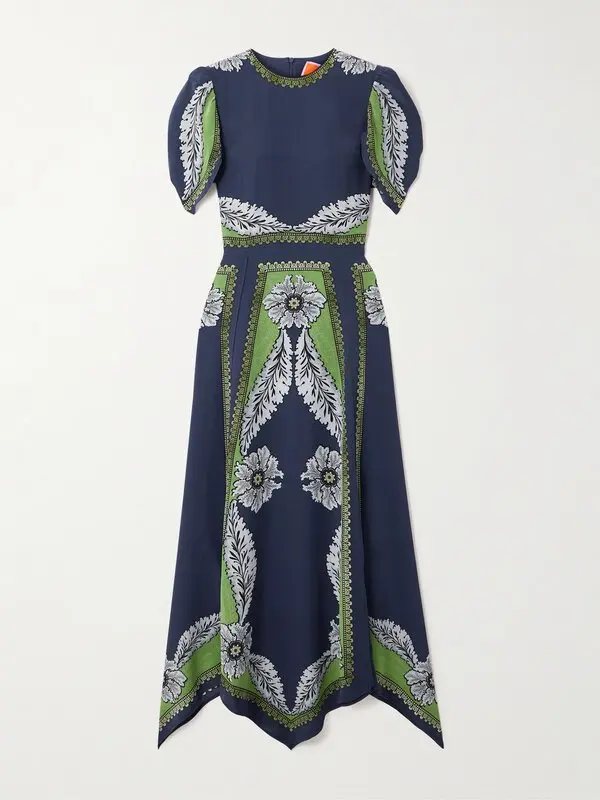 La DoubleJ Cherie Printed Silk Midi Dress - Blue
