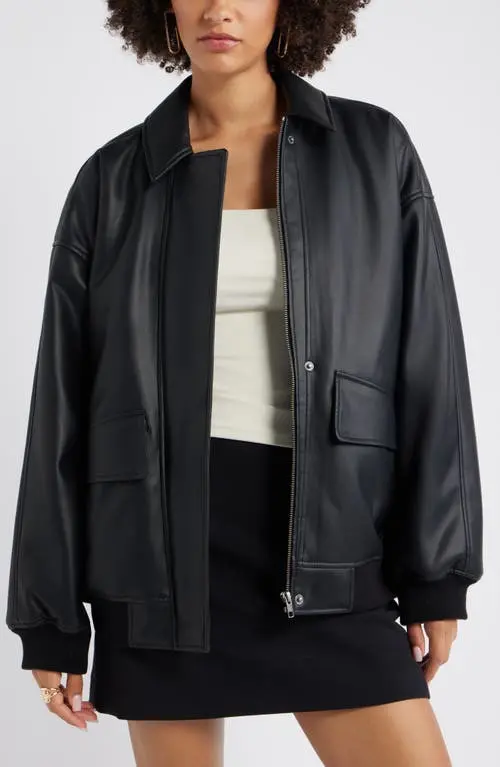 OPEN EDIT Oversized Faux Leather Jacket - Black