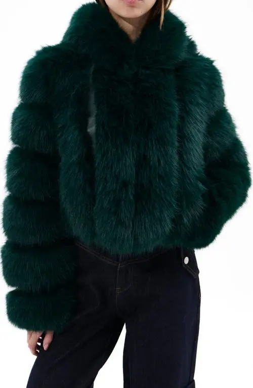 AZALEA WANG Faux Fur Cropped Hooded Jacket