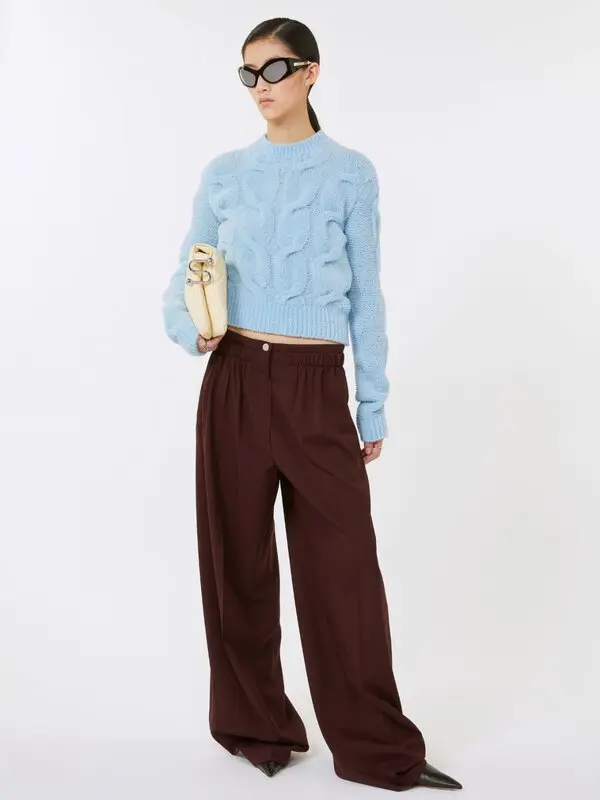 Max Mara Wide-fit Stretch Wool Trousers - Wine-coloured