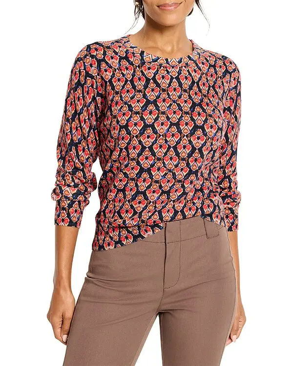 NIC+ZOE Harvest Ikat Cotton Sweater - Red Multi