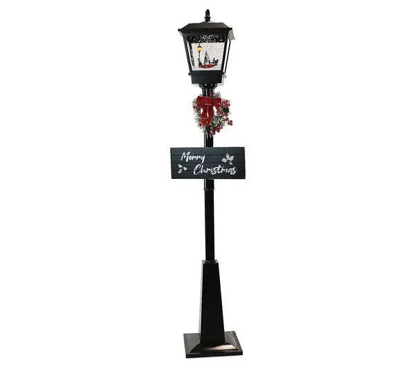 CHRISTMAS TIME 71' Musical Snowy Street Lamp Wi Th Sign