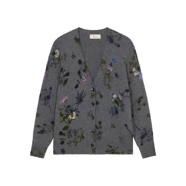 Blumarine Floral Beaded V-neck Cardigan