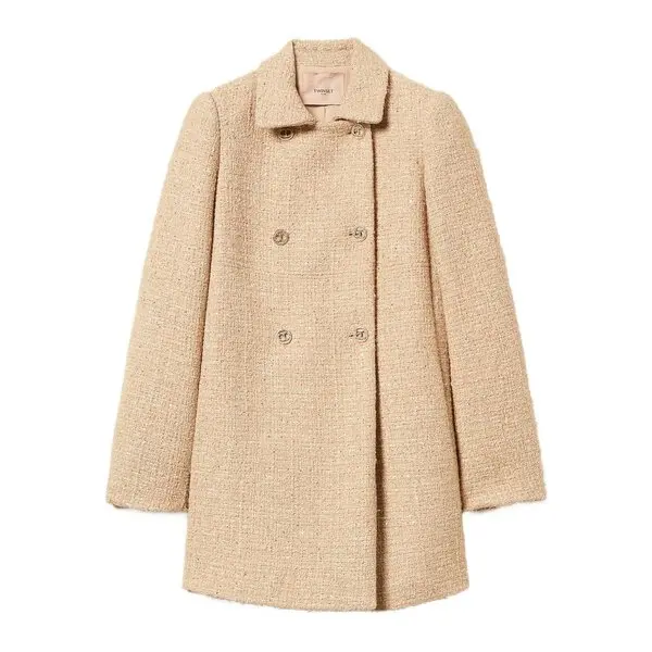 TWINSET Bouclé Coat With Sequin Embellishments - Beige