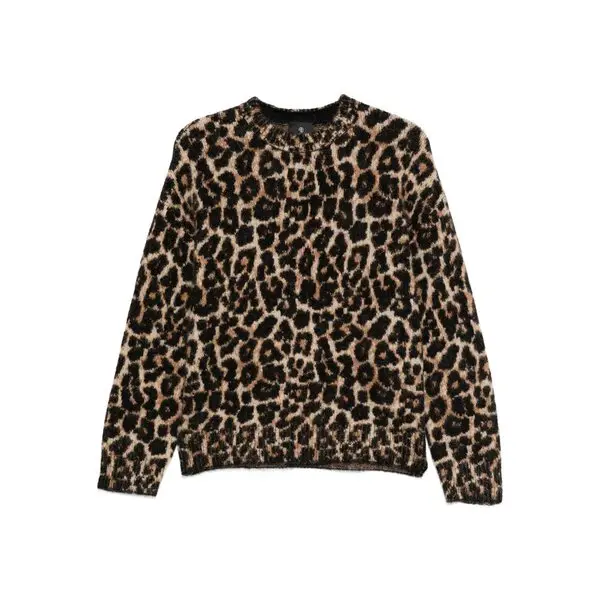 ANINE BING Leopard Print Crewneck Sweater - Brown
