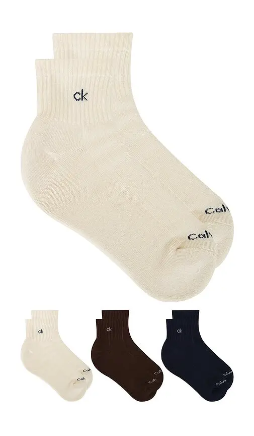 Calvin Klein Basic Cushion Quarter Socks 6 Pack - Navy Assorted